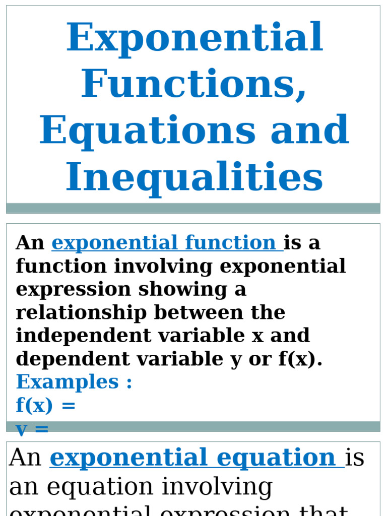 Exponential Function, Equation Inequality | PDF