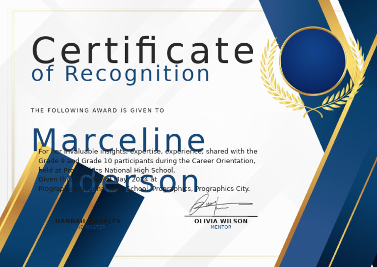 1 Blue and Gold Modern Recognition Certificate Template | PDF