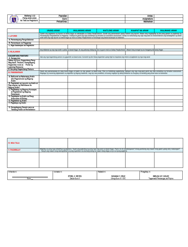Weekly DLP Template Filipino Grade 9 10 | PDF