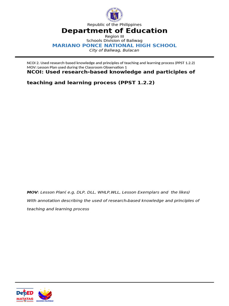 Ncoi 2 Pmes Lesson Plan 24-25 | PDF | Learning | Lesson Plan