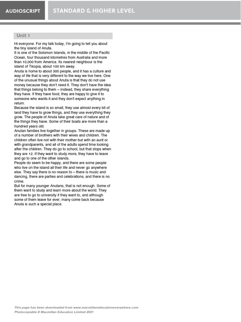 B1 U1 Test Audio Script | PDF
