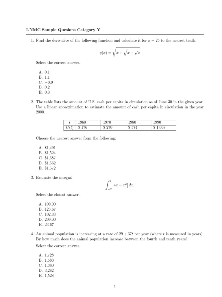 INMC Sample CatY | PDF | Mathematics