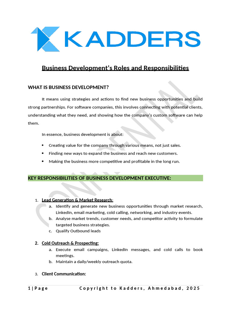 Business Development Roles and Responsibilities | PDF | Sales | Marketing