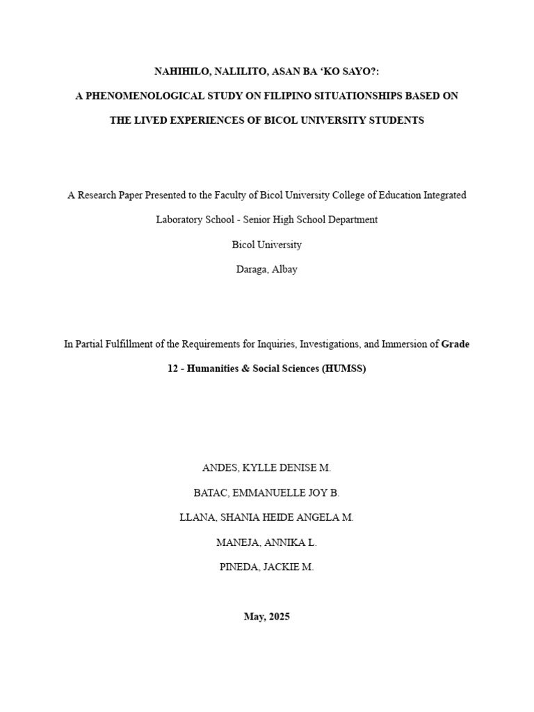 Nahihilo, Nalilito, Asan Ba'Ko Sayo? A Phenomenological Study On ...