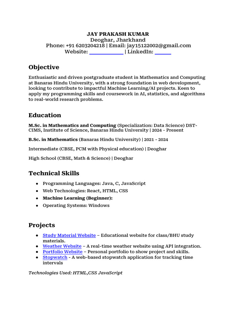 Jay Prakash Kumar Resume | PDF