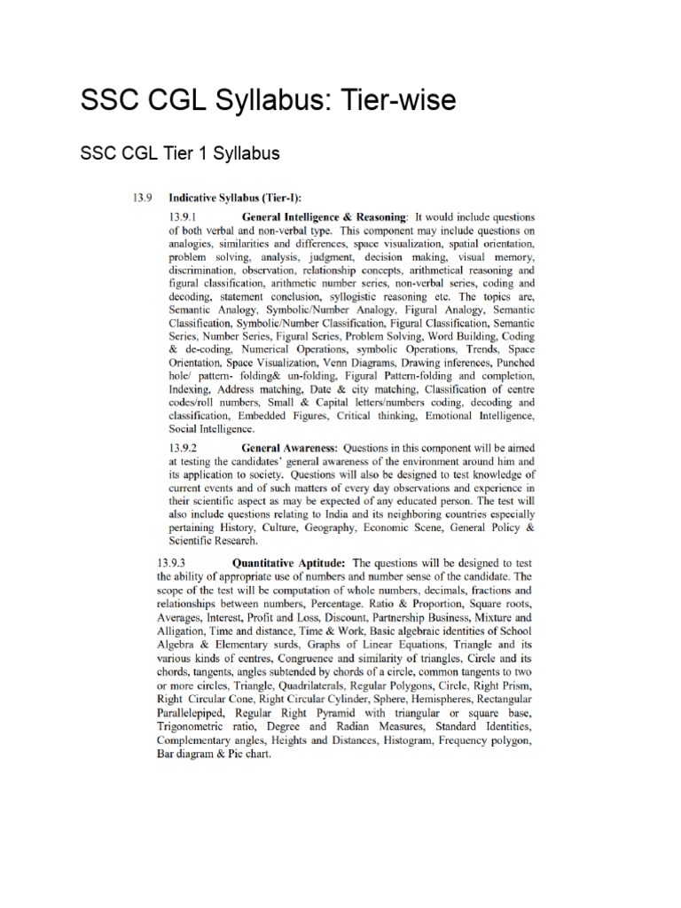 SSC CGL Syllabus Tier Wise | PDF
