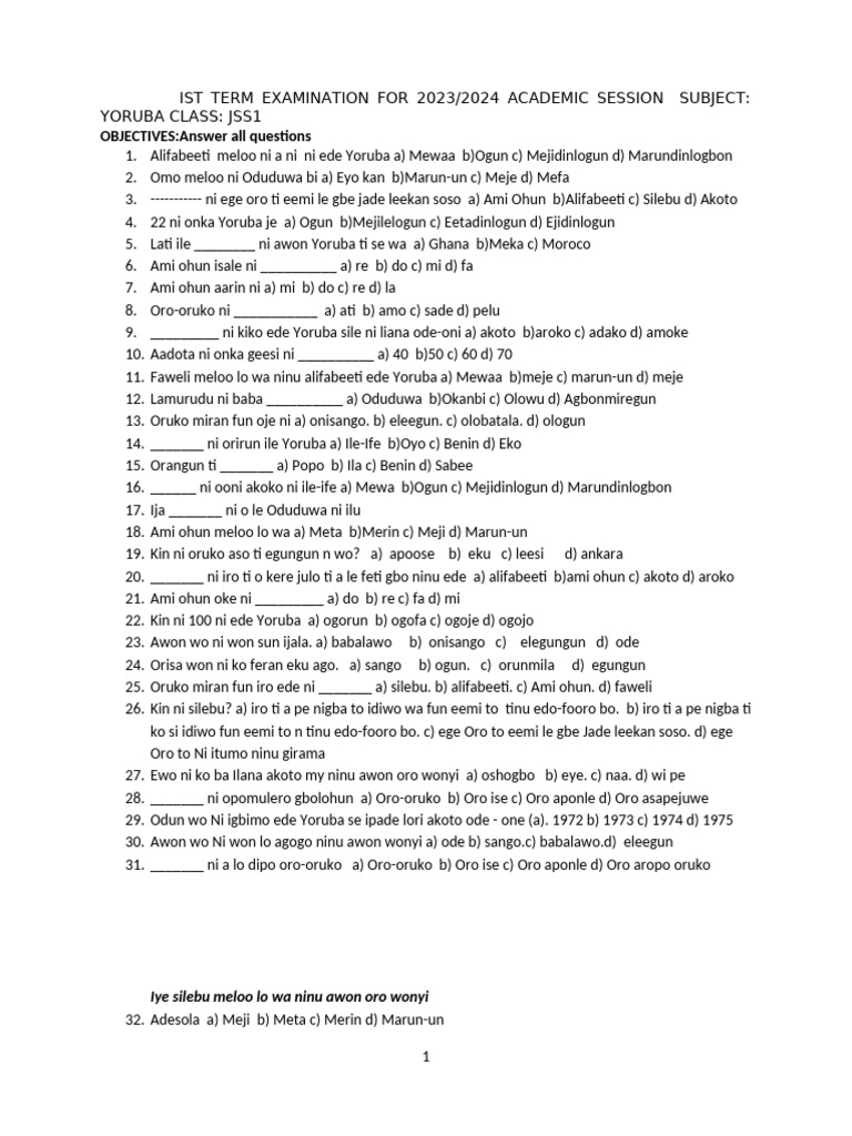 Yoruba JSS 1-3 | PDF | África occidental | África