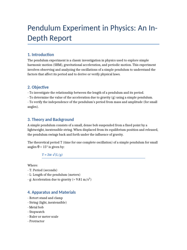 Pendulum Experiment Report | PDF | Pendulum | Oscillation