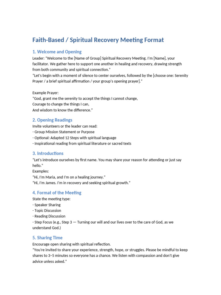 Spiritual Recovery Meeting Format | PDF | Prayer | Twelve Step Program