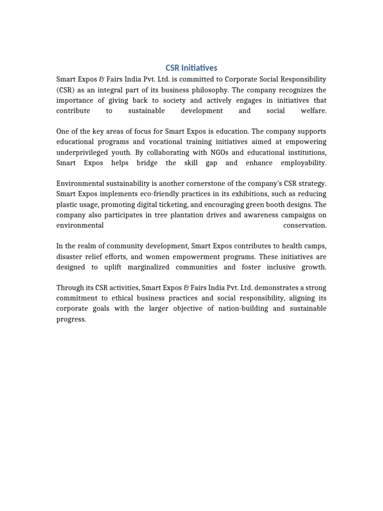 CSR Initiatives Smart Expos | PDF
