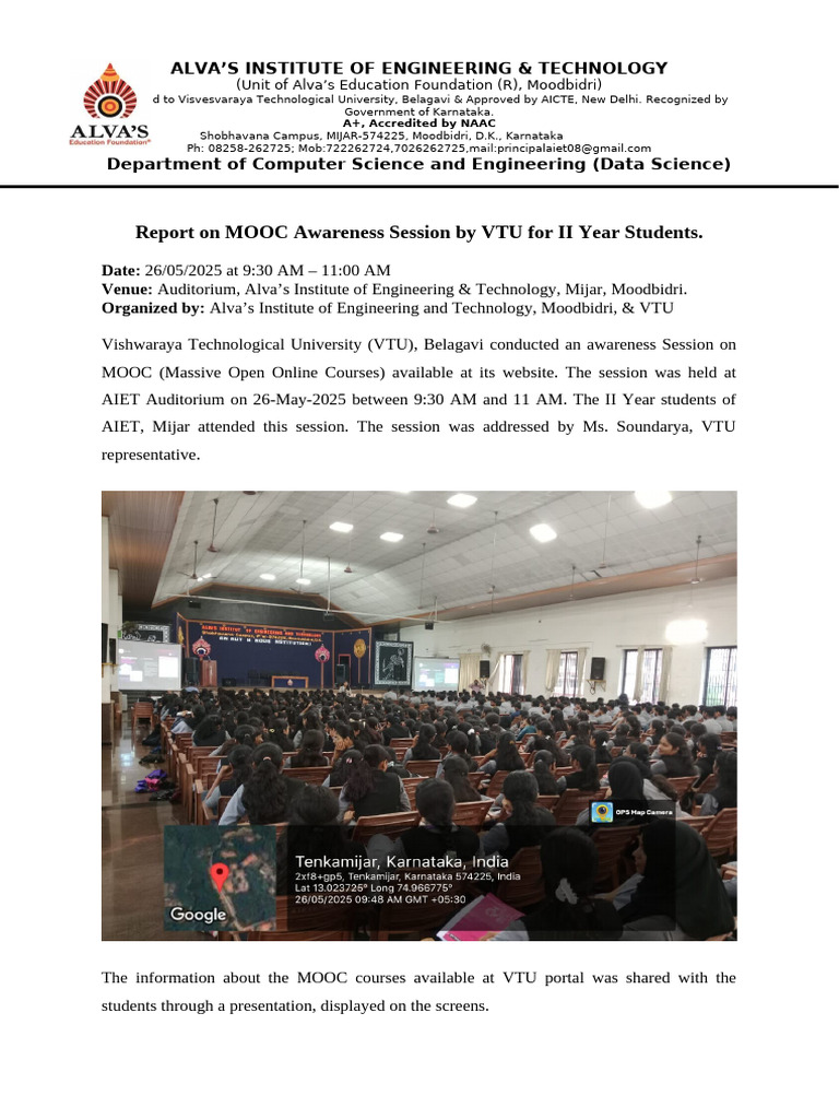 Report On MOOC Awareness Session by VTU For II Year Students | PDF ...