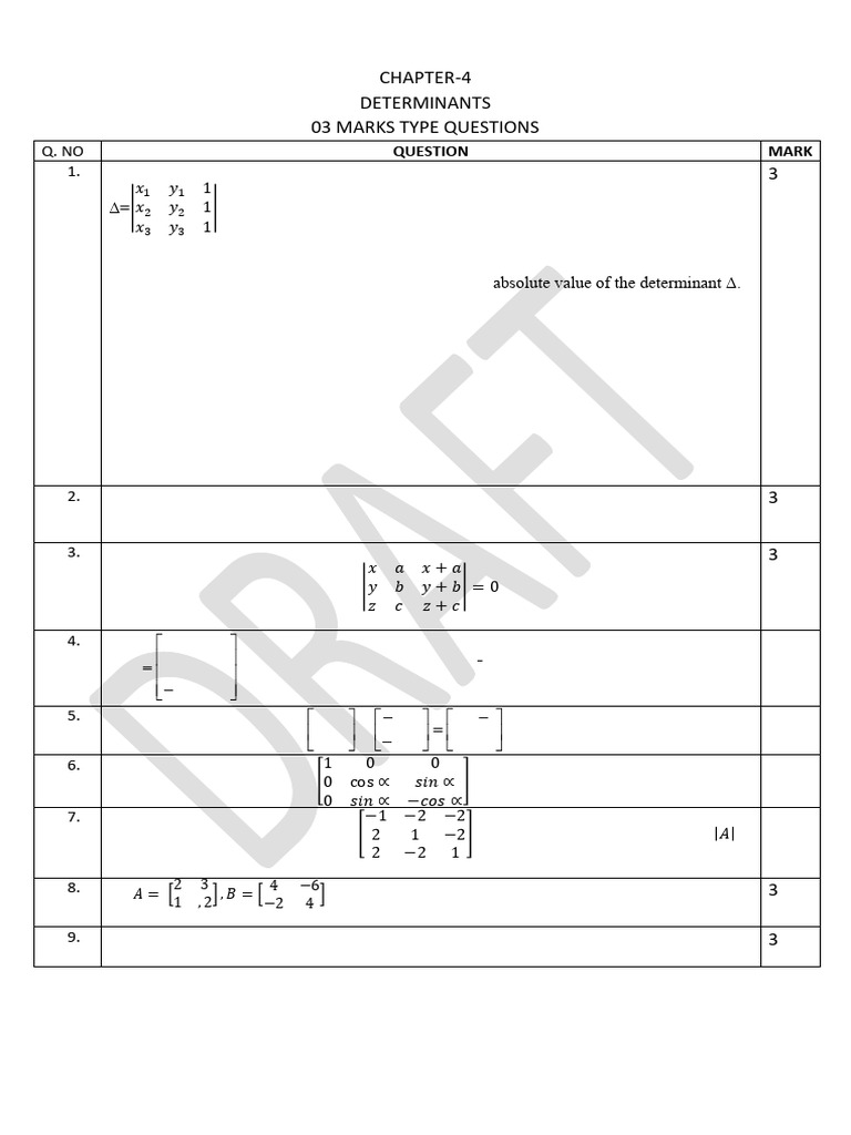 3 Marks Type (Determinants) | PDF | Determinant | System Of Linear ...