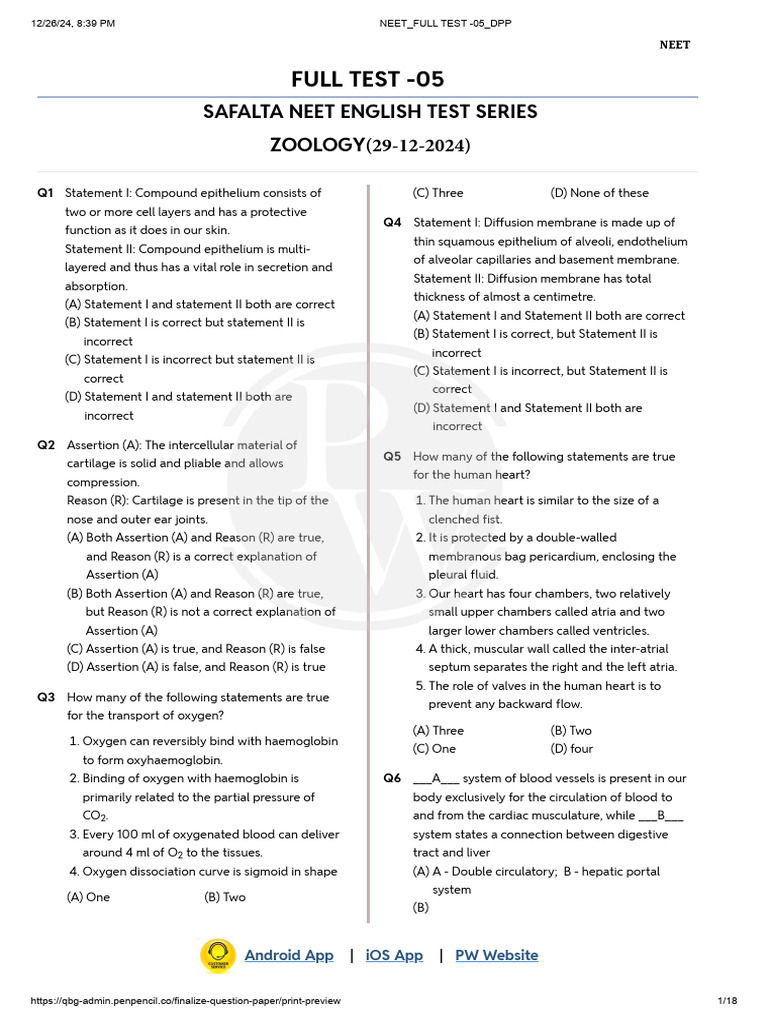 Full Syllabus Test 5 Zoology Test Paper | PDF | Menstrual Cycle | Gel ...