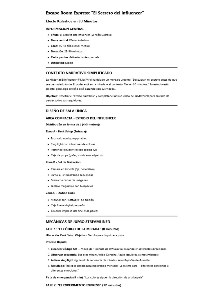Escape Room - El Secreto Del Influencer - Efecto Kuleshov | PDF ...