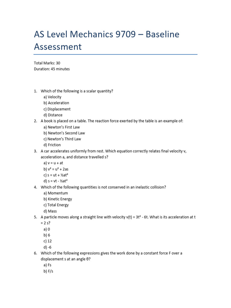 AS Level Mechanics 9709 Assessment Guide | PDF | Force | Momentum