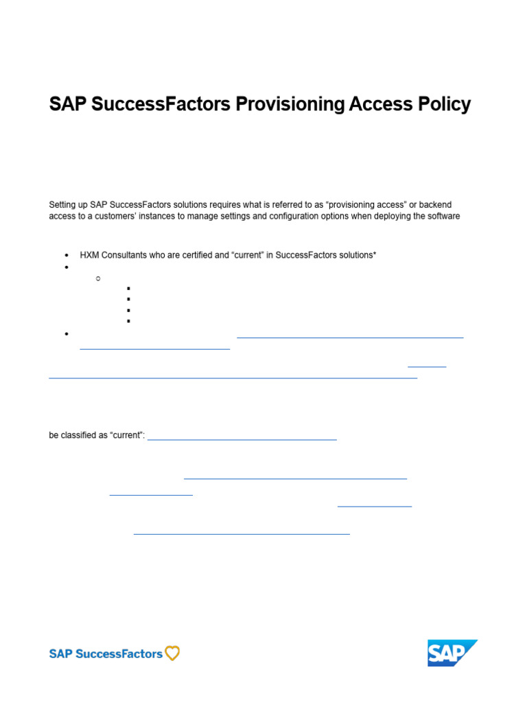 SAP SuccessFactors Provisioning Access Policy - 03may2023 | PDF