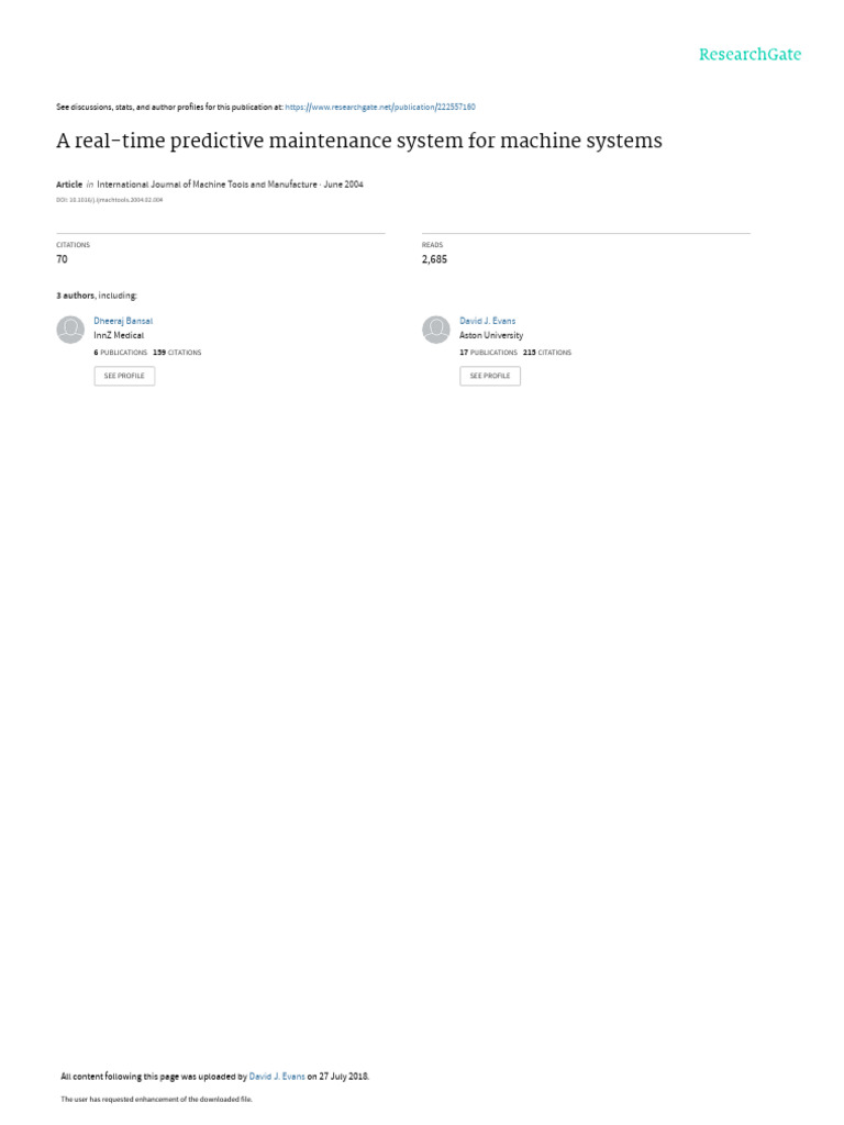 A Real Time Predictive Maintenance System For Machine Systems | PDF ...