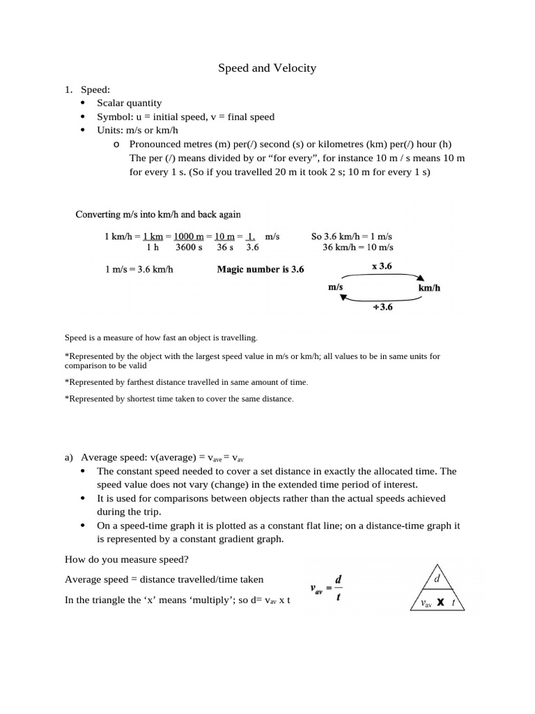 Speed and Velocity Notes | PDF | Speed | Velocity