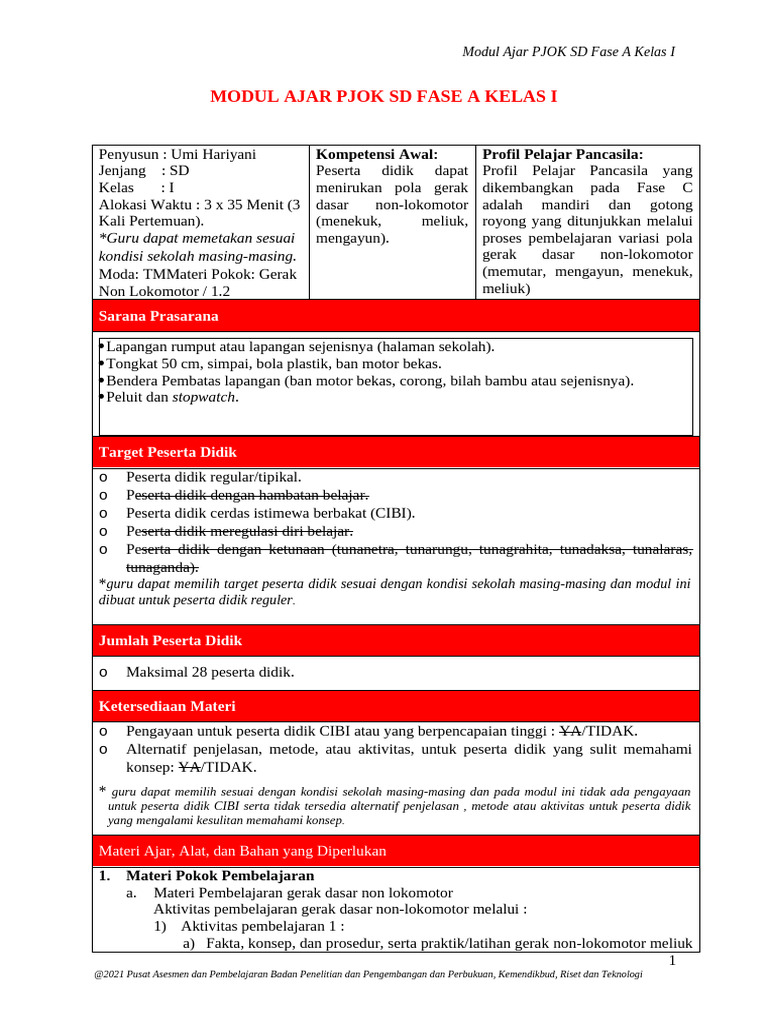 Bab 2 - Pjok Kls 1 (Datadikdasmen - Com) - Pgerak Dasar Non Lokomotor | PDF