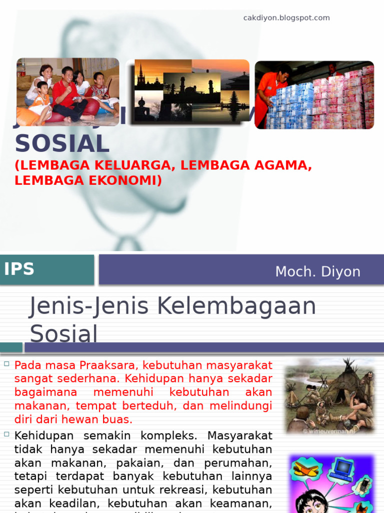 Jenis-Jenis Kelembagaan Sosial (Lembaga Keluarga, Lembaga Agama, Lembaga Ekonomi) | PDF