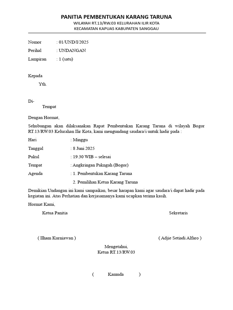 Undangan Rapat Karang Taruna | PDF