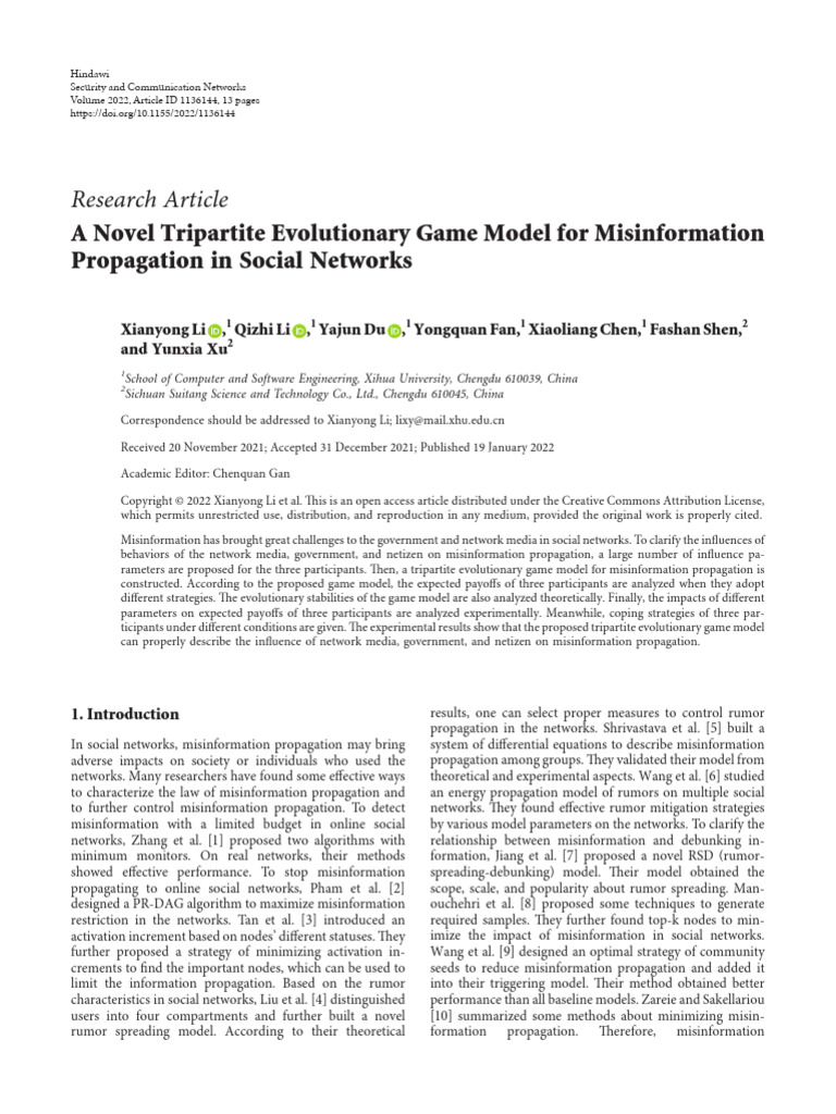 A Novel Tripartite Evolutionary Game Model For Mis | PDF | Social ...