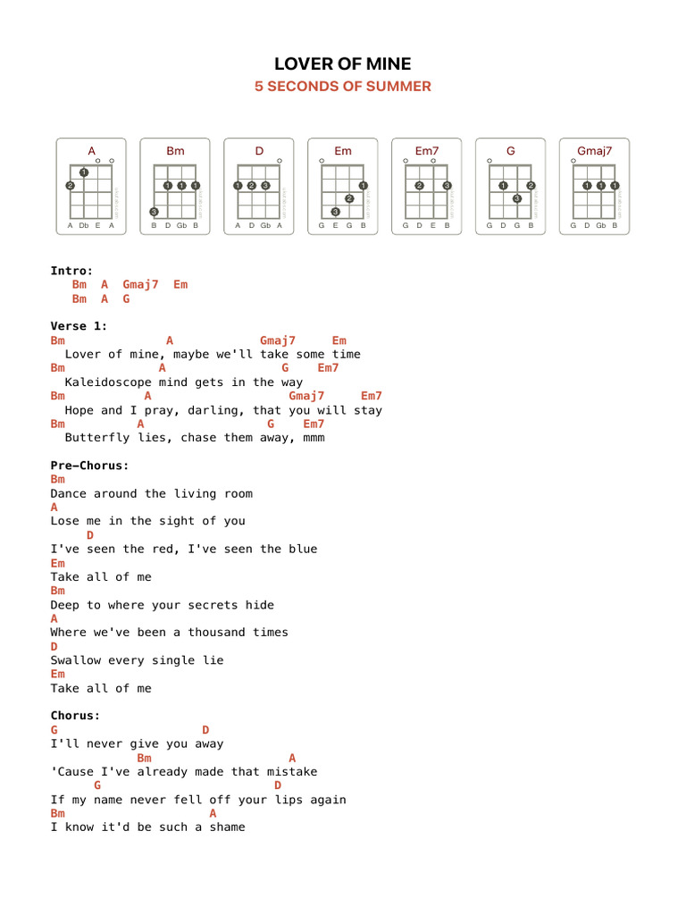 "LOVER OF MINE" Ukulele Tabs by 5 Seconds of Summer On UkuTabs | PDF ...