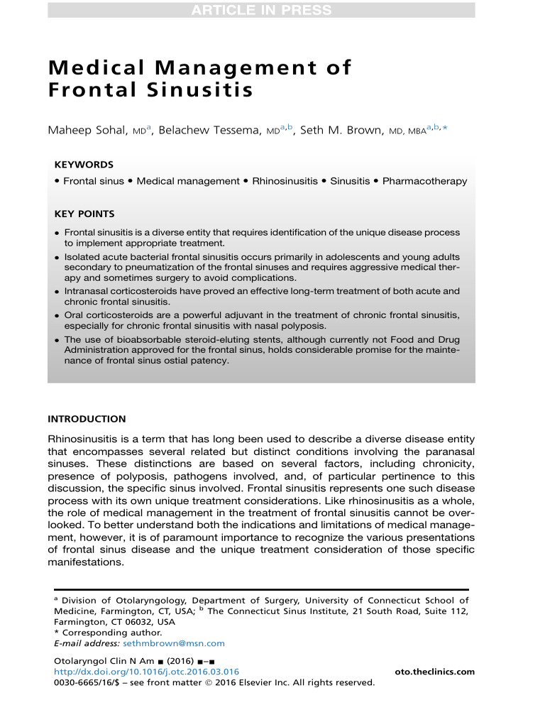Medical Management of Frontal Sinusitis | PDF | Allergy | Medical ...