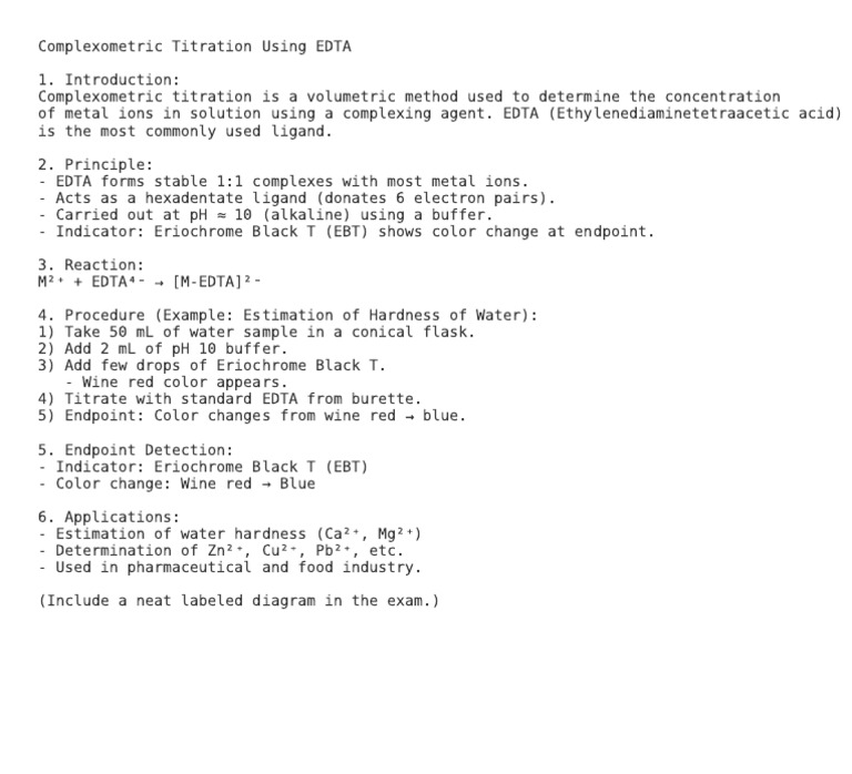 Complexometric EDTA Method Handwritten Style | PDF