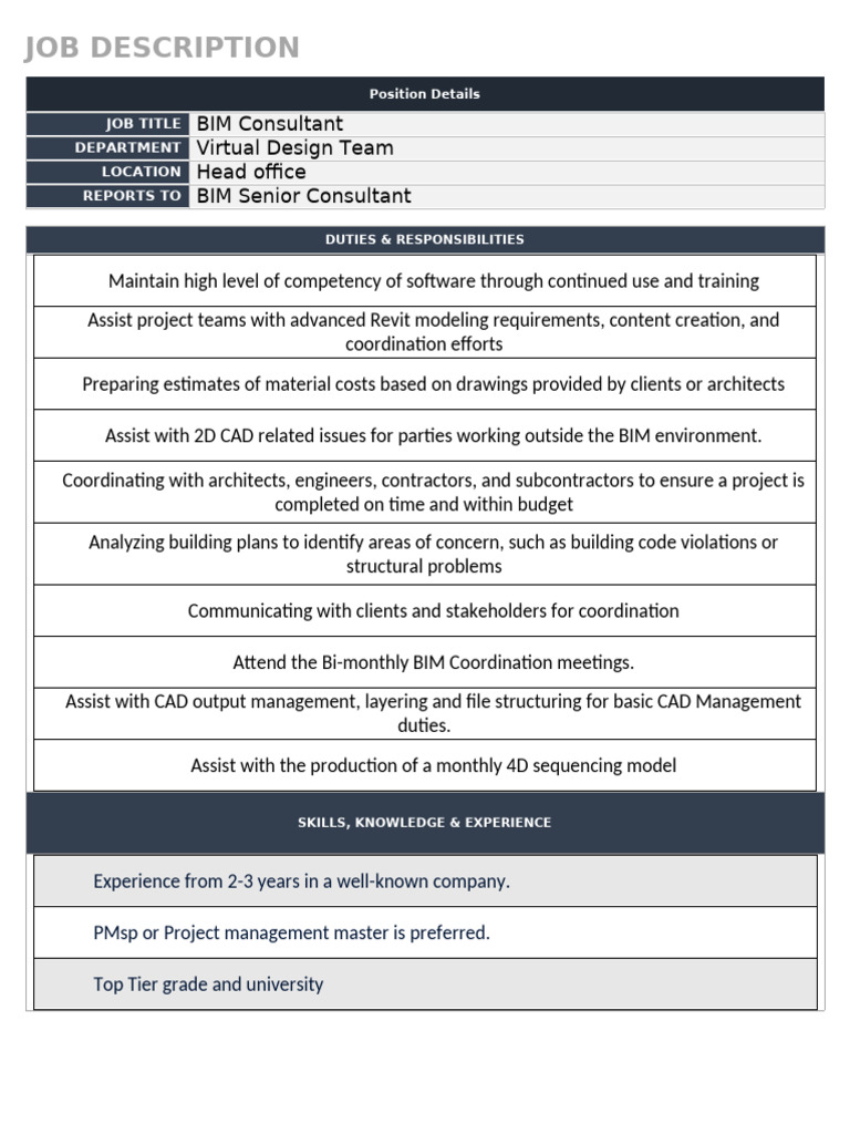 BIM Consultant Position in Pune | PDF