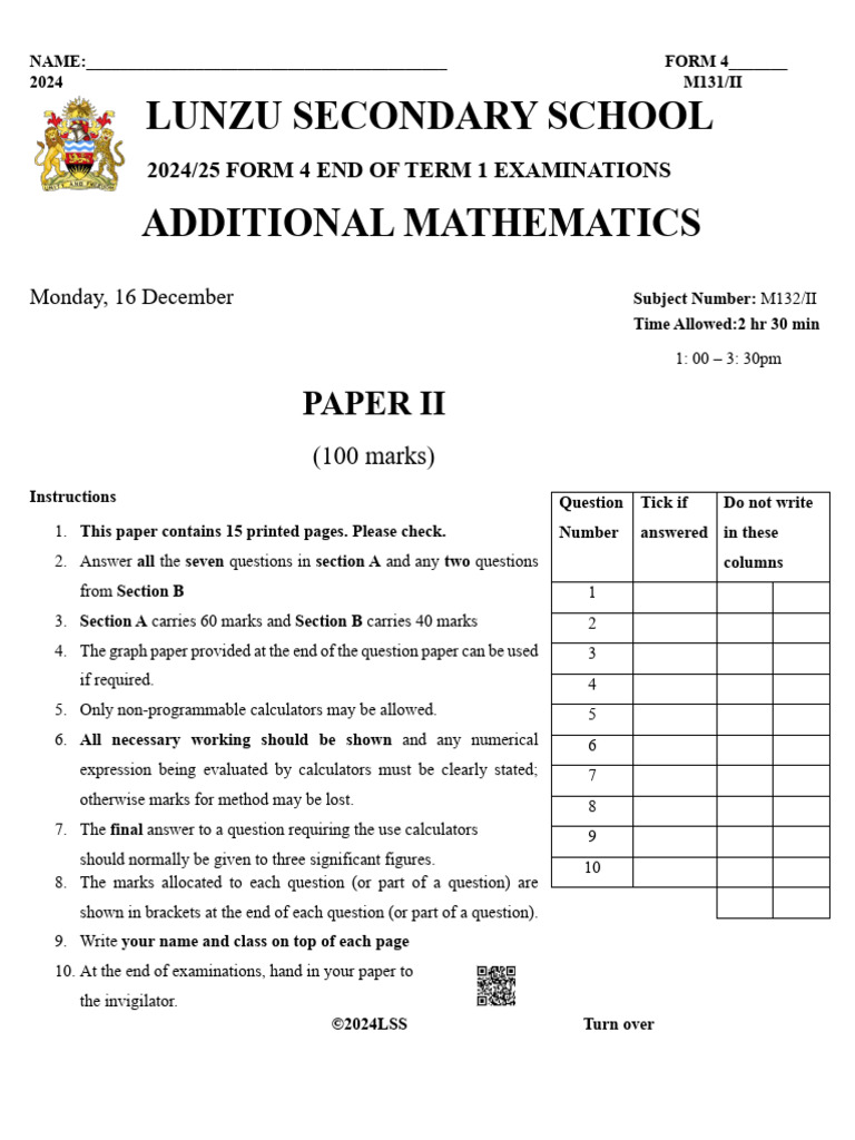 2024 Additional Mathematics Exam Paper | PDF | Circle | Standard Deviation