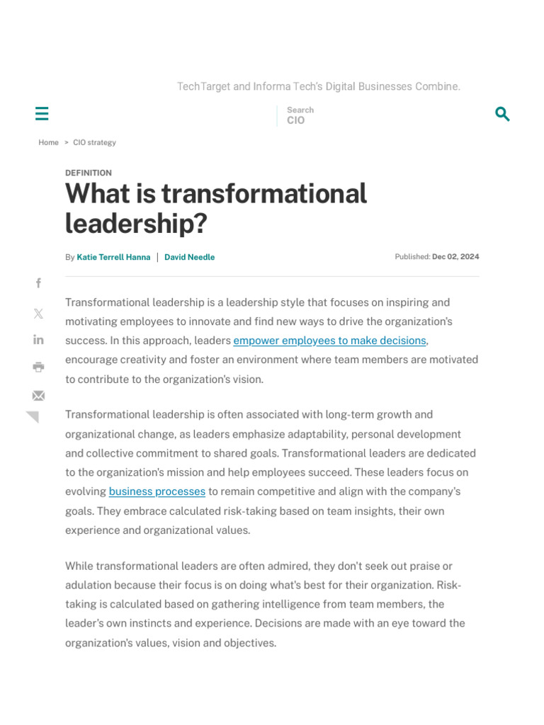 What Is Transformational Leadership | PDF | Transformational Leadership ...