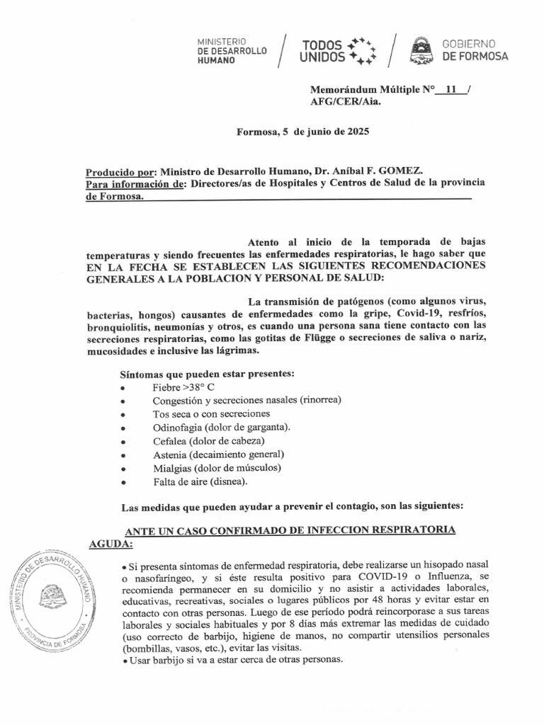 Memorándum Múltiple #11-2025-Recomendaciones Generales A La Poblacion y Personal de Salud | PDF