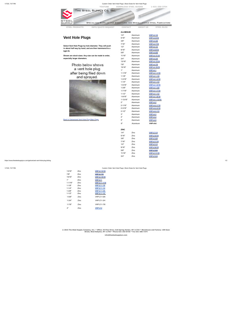 Aluminum and Zinc Vent Hole Plugs | PDF | Building Materials | Materials