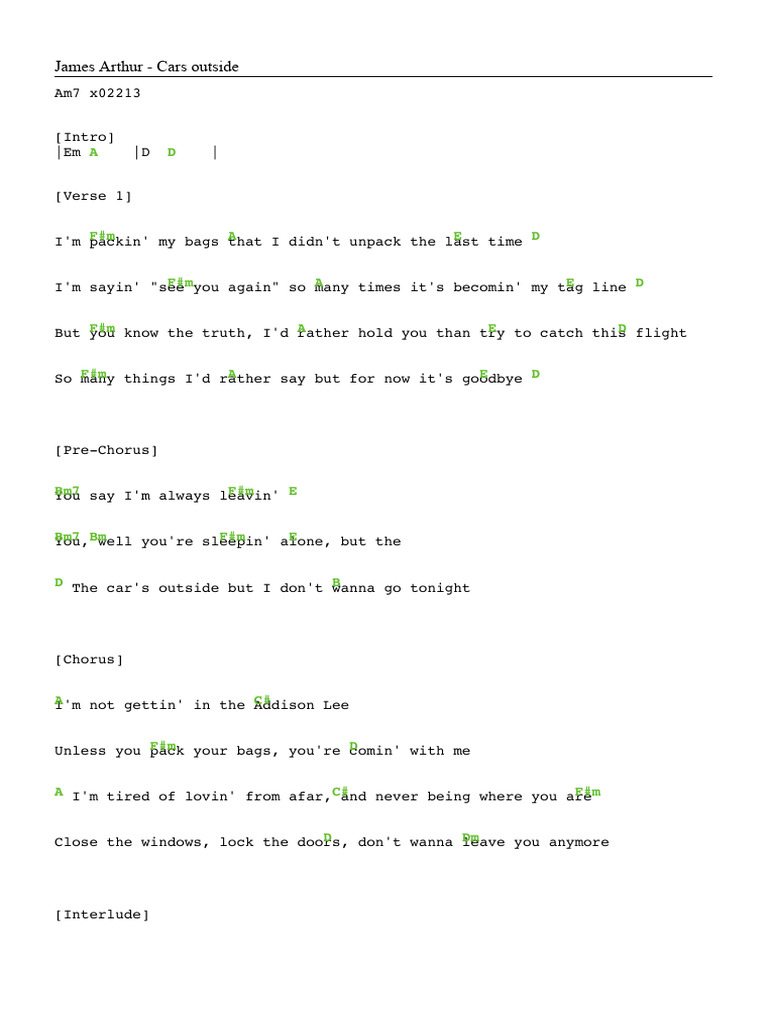 James Arthur - Cars Outside Chords | PDF | Song Structure | Songs