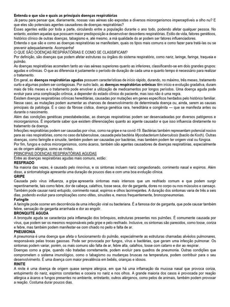 Principais Doenças Respiratórias | PDF | Doença de obstrução pulmonar ...