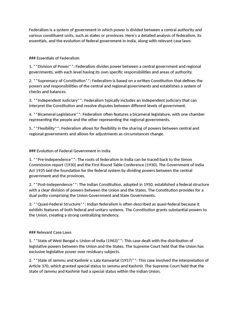 Federalism Is A System of Government in Which Power Is Divided Between ...