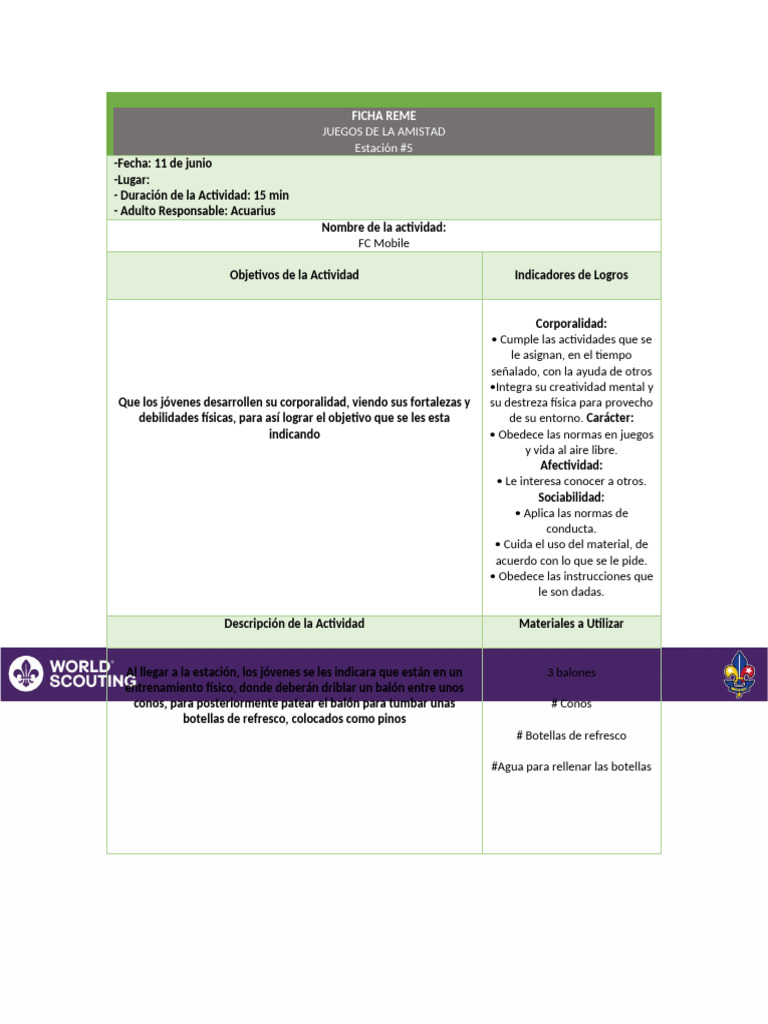 Ficha Reme Estacion#5 FC Mobile | PDF | Ciencias del comportamiento | Sicología