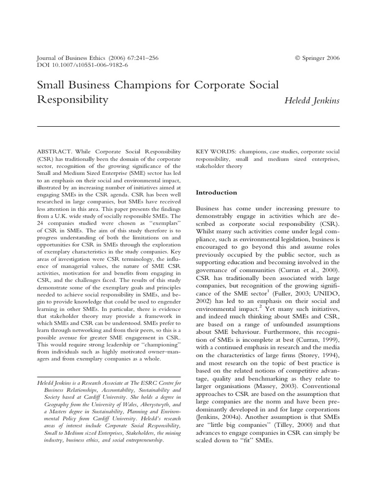 Small Business Champions For Corporate Social Responsibility | PDF ...