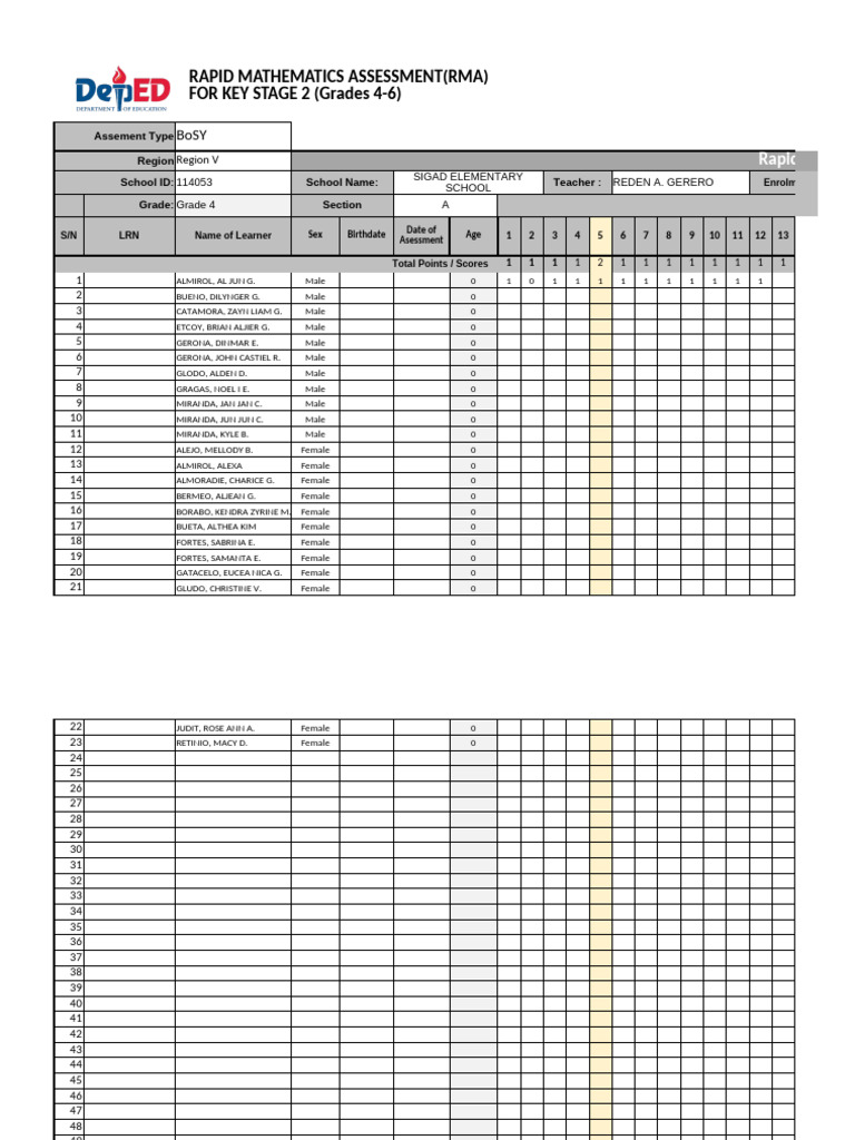 RMA - KS2 BoSYScoresheetv1 GRADE 4 1 | PDF