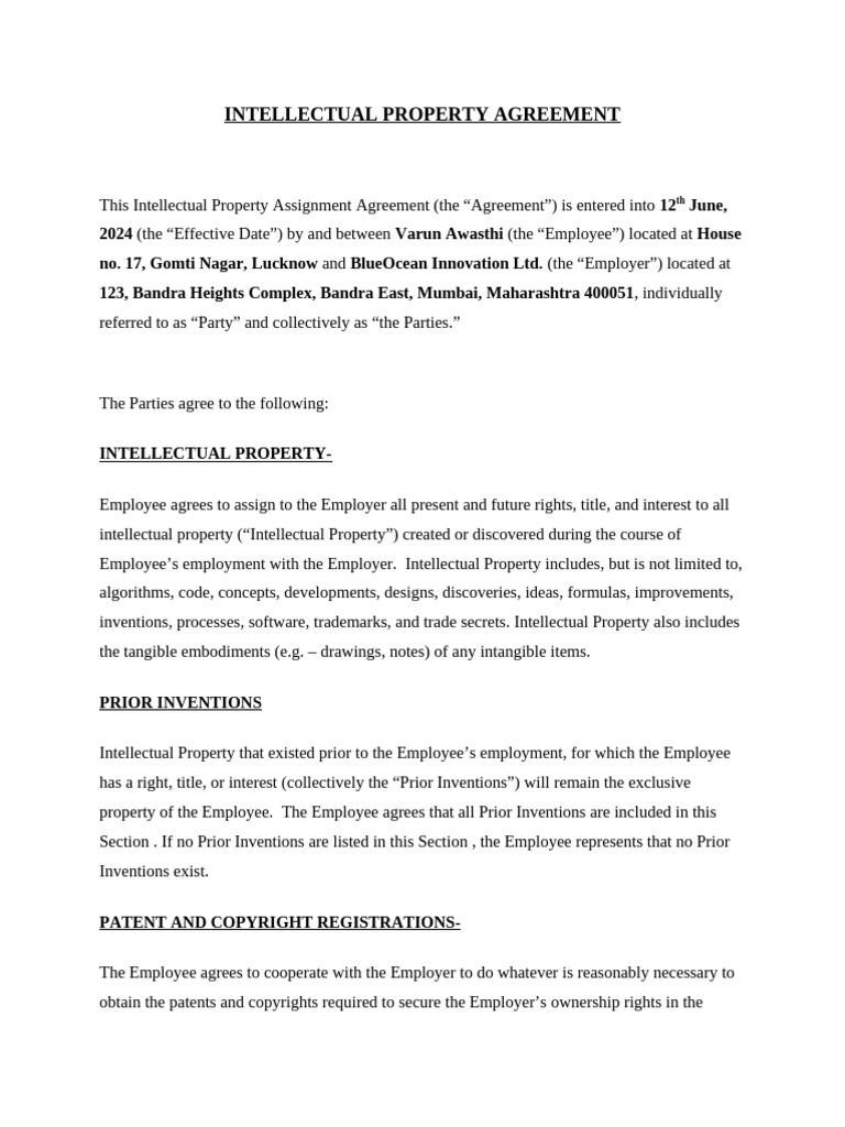 Intellectual Property Agreement | PDF | Intellectual Property | Patent