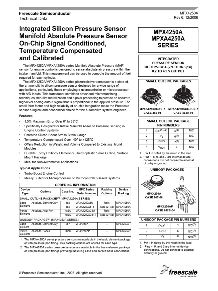 MPX4250A MAP Sensor Datasheet | PDF | Pressure Measurement | Computer ...