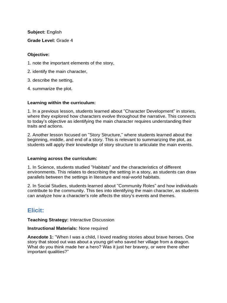 Note The Important Story Elements | PDF | Narrative | Reading Comprehension