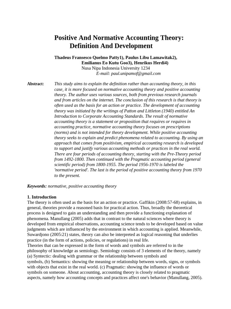 Positive and Normative Accounting Theory | PDF | Theory | Positivism