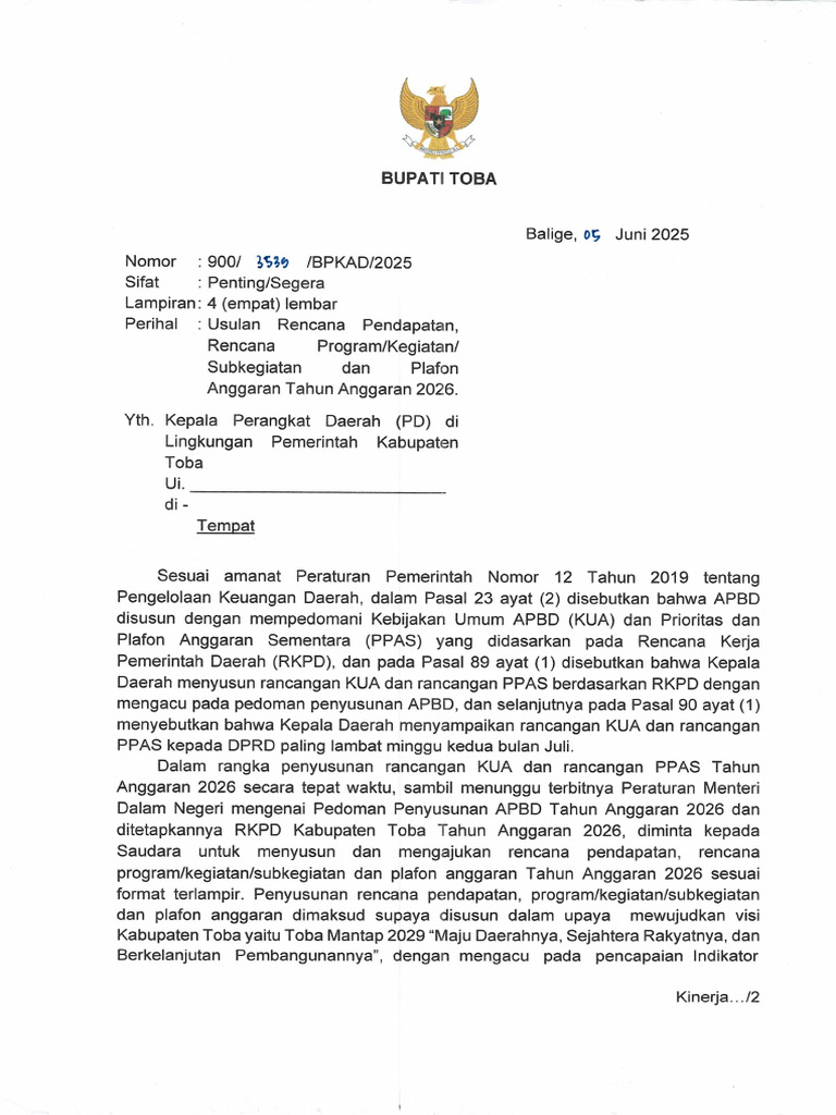 Surat Bupati - Usulan 2026 | PDF