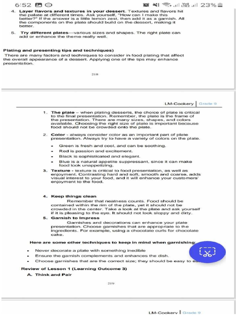 Tle 4thq Cookery Plating | PDF