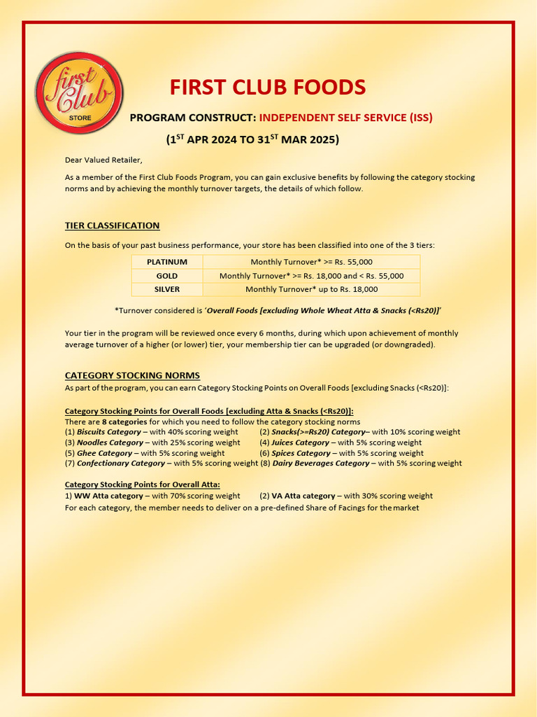 First Club Foods Program Construct - South 2024-25 - IsS | PDF | Foods