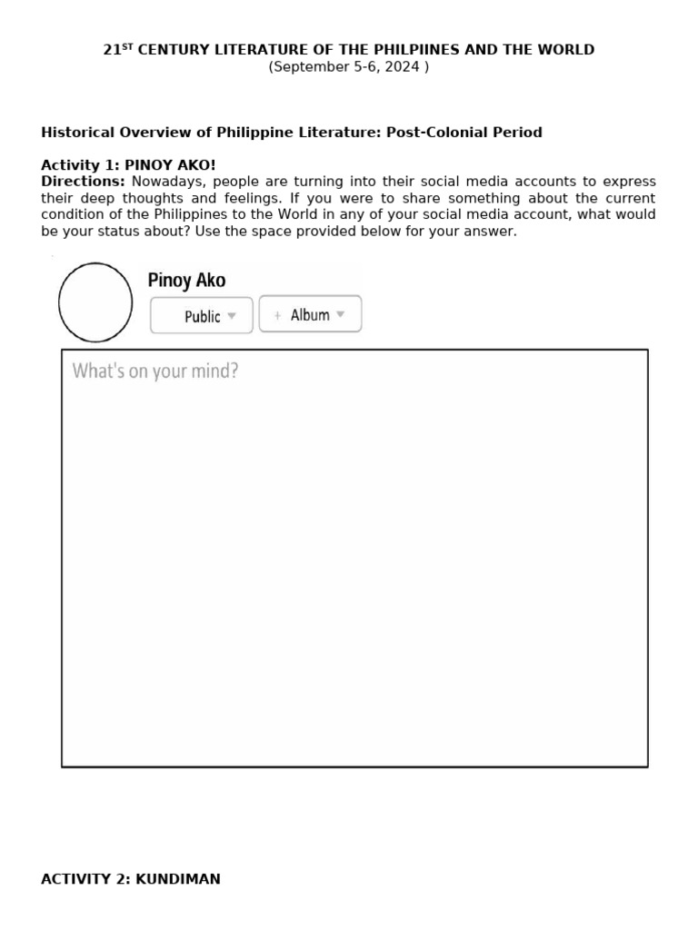 Philippine Literature Activities Guide | PDF