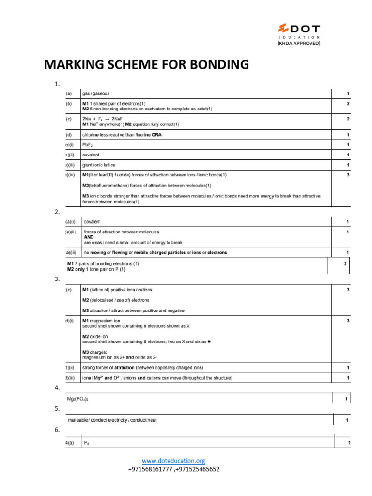 Bonding Marking Scheme Guide | PDF