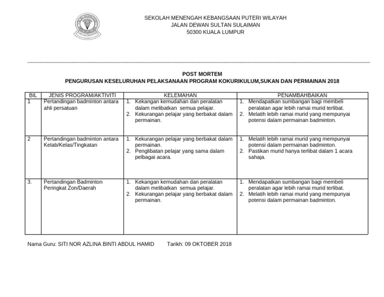 Borang Post Mortem Koko | PDF